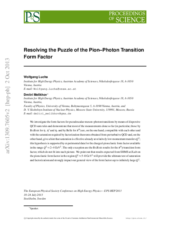 (PDF) Resolving the puzzle of the pion-photon transition form factor