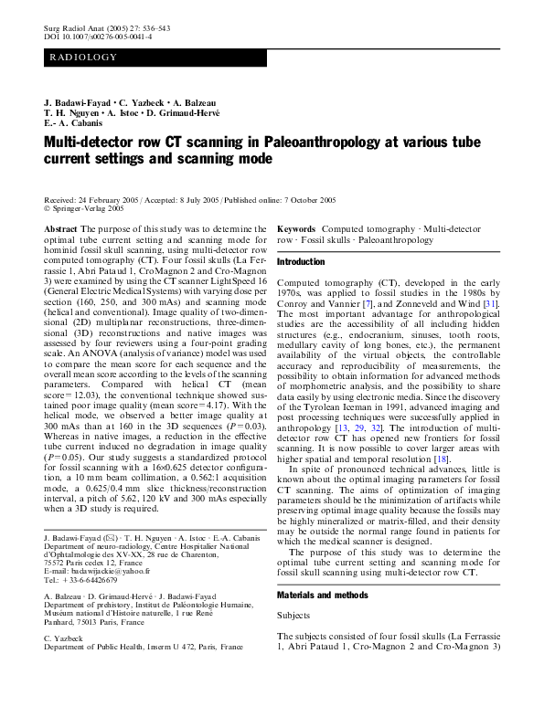 Pdf Multi Detector Row Ct Scanning In Paleoanthropology At Various Tube Current Settings And