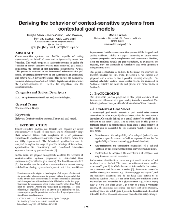 (PDF) Deriving Behavior of Context-Sensitive Systems from Goal Models