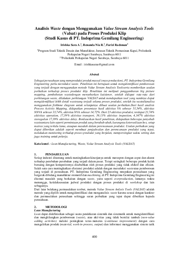 (PDF) Analisis Waste Dengan Menggunakan Value Stream Analysis Tools ...