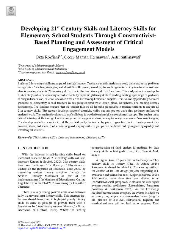(PDF) Developing 21st Century Skills and Literacy Skills for Elementary School Students Through ...