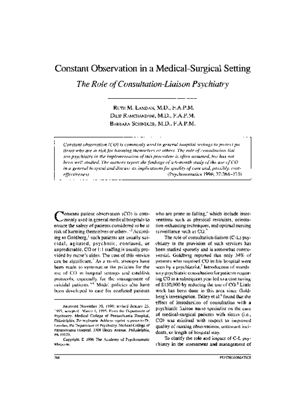 (PDF) Constant Observation in a Medical-Surgical Setting