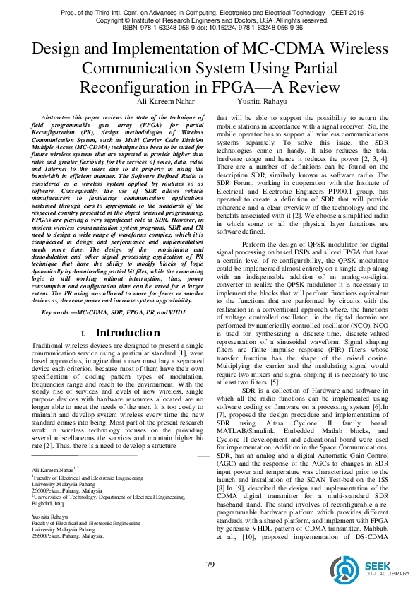 Pdf Review Of Mc Cdma Wireless Systems With Fpga Partial Reconfiguration