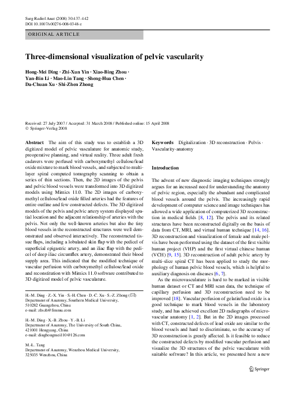 Pdf Three Dimensional Visualization Of Pelvic Vascularity Maolin