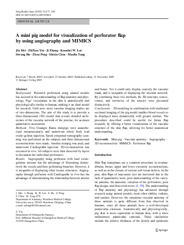 (PDF) A mini pig model for visualization of perforator flap by using ...