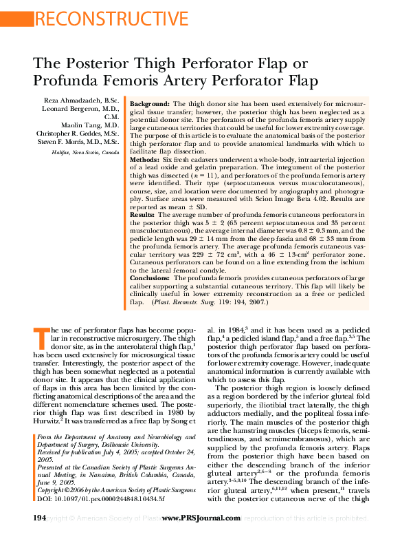 (PDF) The posterior thigh perforator flap or profunda femoris artery ...