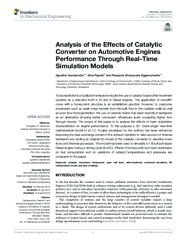 (PDF) Analysis of the Effects of Catalytic Converter on Automotive Engines Performance Through ...