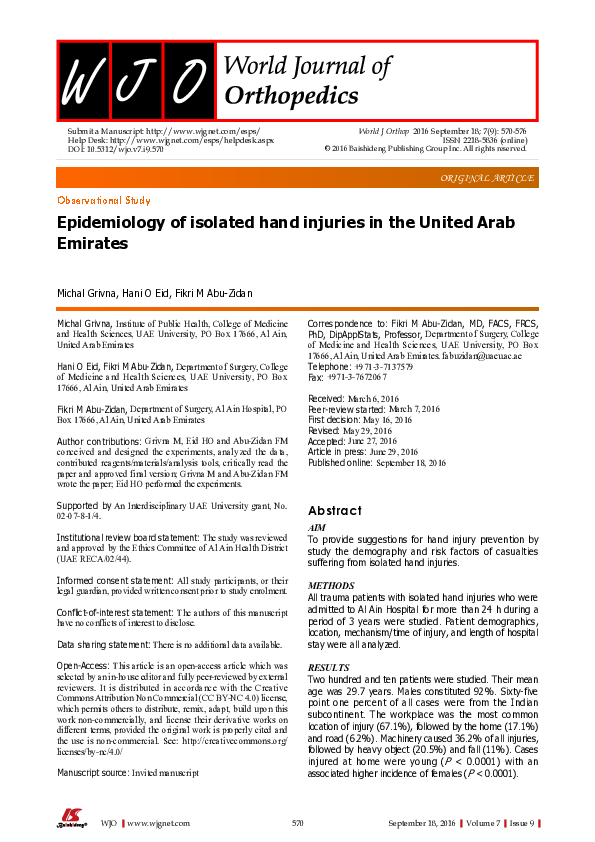 (PDF) Epidemiology of isolated hand injuries in the United Arab Emirates
