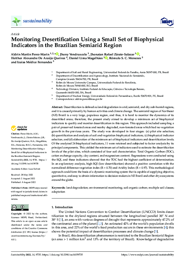 (PDF) Monitoring Desertification Using a Small Set of Biophysical Indicators in the Brazilian ...
