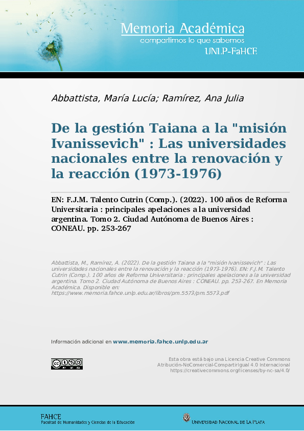 (PDF) Ramírez y Abbattista (2022) De la gestión Taiana a la "misión ...