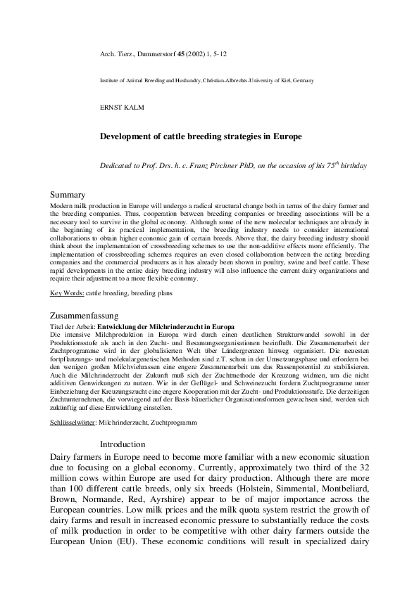 (PDF) Development of cattle breeding strategies in Europe | E. Kalm - Academia.edu