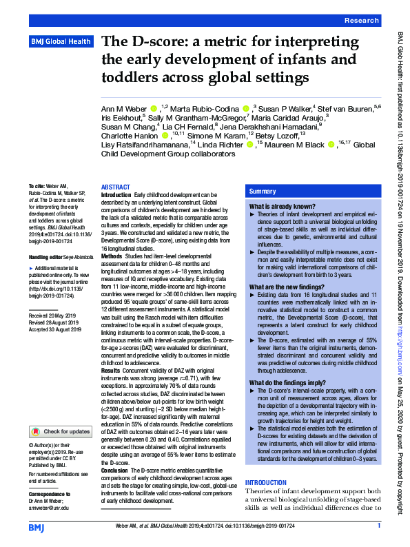 The D-score: a metric for interpreting the early development of infants ...