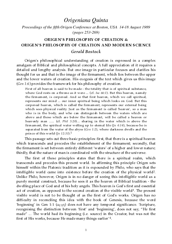 (PDF) ORIGEN'S PHILOSOPHY OF CREATION & ORIGEN'S PHILOSOPHY OF CREATION ...