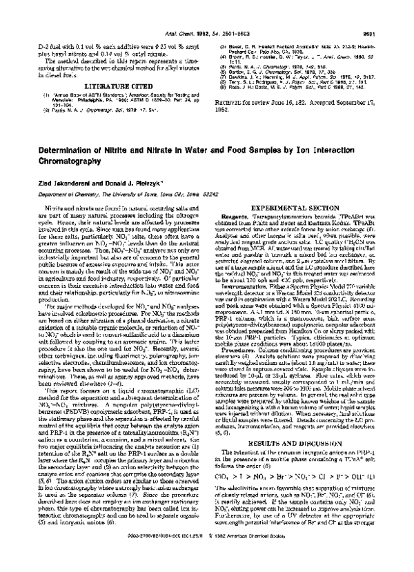 Pdf Determination Of Nitrite And Nitrate In Water And Food Samples By Ion Interaction