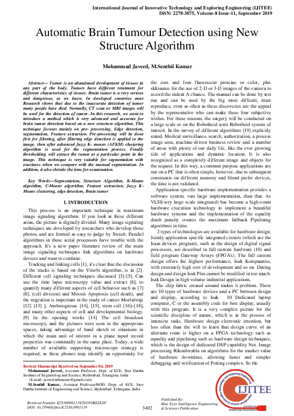 (PDF) Automatic Brain Tumour Detection using New Structure Algorithm (PDF) Automatic Brain Tumour Detection using New Structure Algorithm