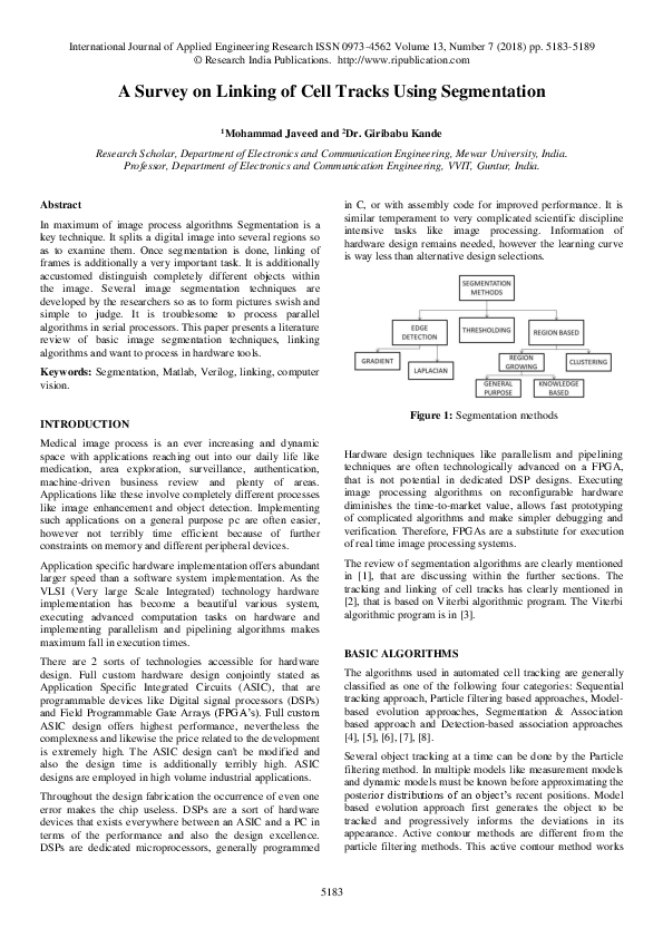 (PDF) A Survey on Linking of Cell Tracks Using Segmentation