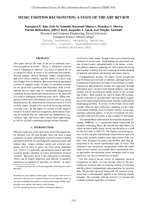 (PDF) State Of The Art Report: Music Emotion Recognition: A State Of ...