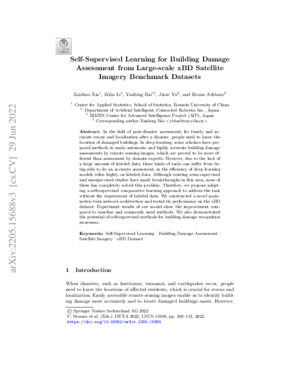 (PDF) Self-supervised Learning for Building Damage Assessment from Large-Scale xBD Satellite ...