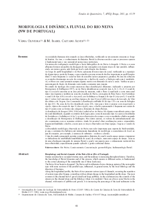 (PDF) Morfologia e dinâmica fluvial do rio Neiva (NW de Portugal)