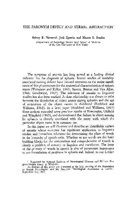 (PDF) The Paronym Defect and Verbal Abstraction