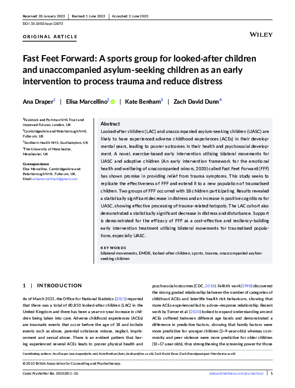 (PDF) Fast Feet Forward: A sports group for looked-after children and ...