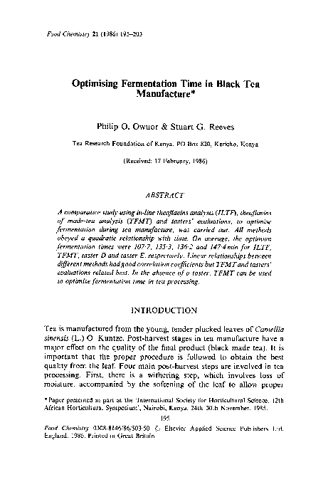 (PDF) Optimising fermentation time in black tea manufacture