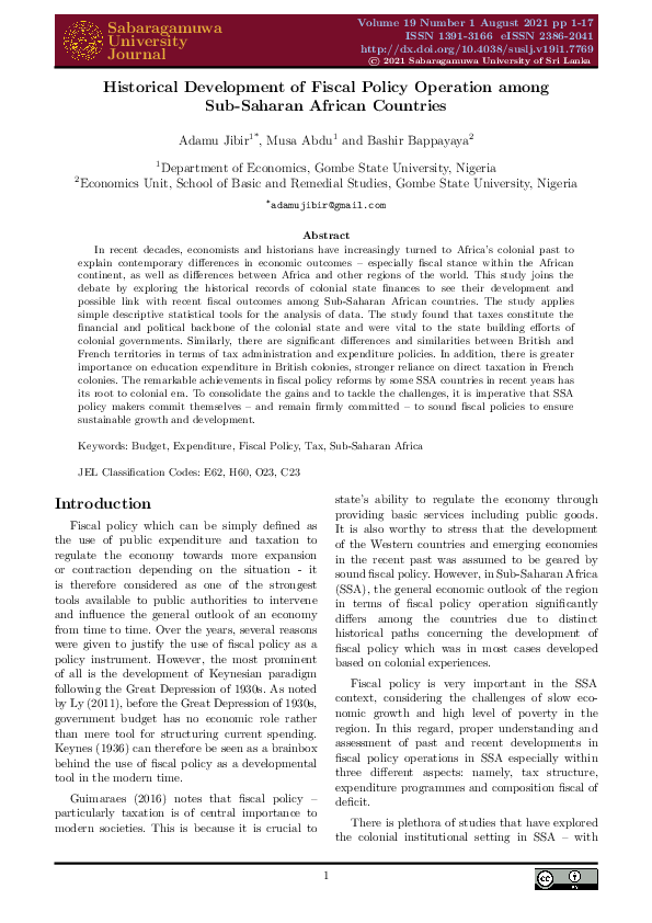 (PDF) Historical Development of Fiscal Policy Operation among Sub ...