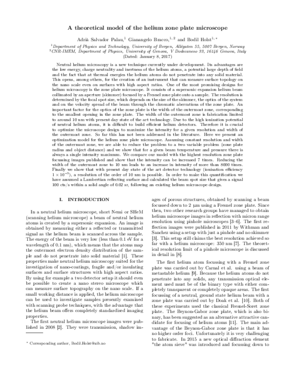 (PDF) Theoretical model of the helium zone plate microscope