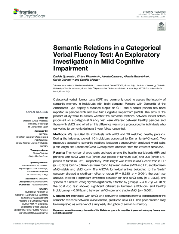 (PDF) Semantic Relations in a Categorical Verbal Fluency Test: An ...