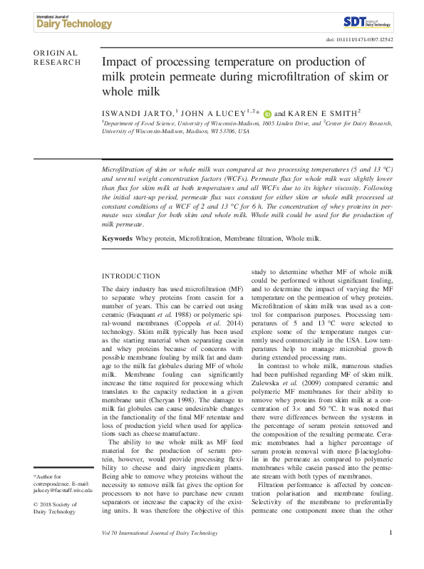 (PDF) Impact of processing temperature on production of milk protein ...