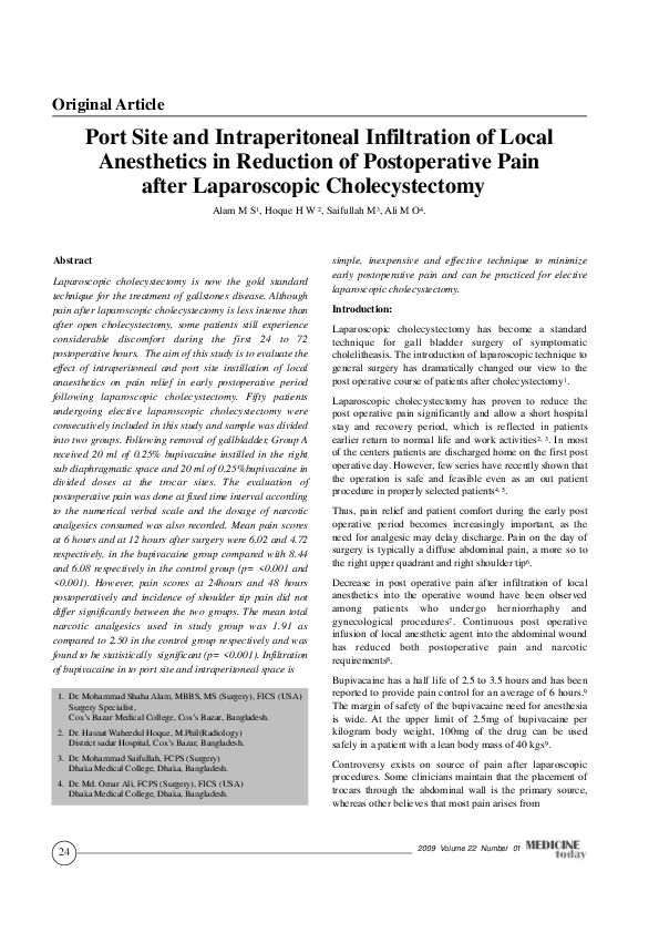 (PDF) Port Site and Intraperitoneal Infiltration of Local Anesthetics ...