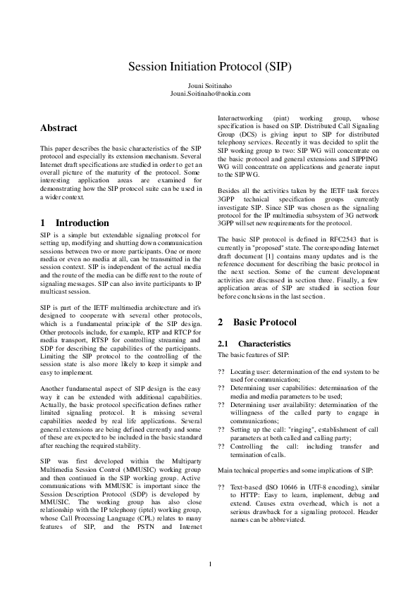 Pdf Session Initiation Protocol Sip Henning G Schulzrinne