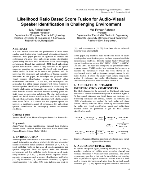(PDF) Likelihood Ratio Based Score Fusion for Audio-Visual Speaker Identification in Challenging ...