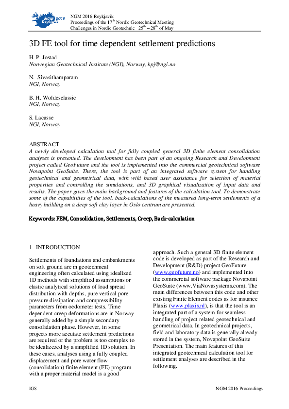 (PDF) 3D FE tool for time dependent settlement predictions