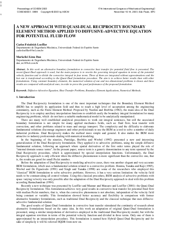 Pdf A New Approach With Quasi Dual Reciprocity Boundary Element Method Applied To Diffusive