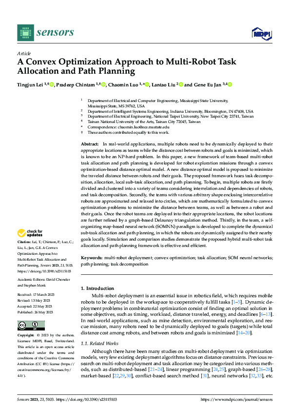 A Convex Optimization Approach To Multi Robot Task Allocation And Path Planning 