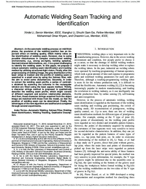 (PDF) Automatic Welding Seam Tracking and Identification