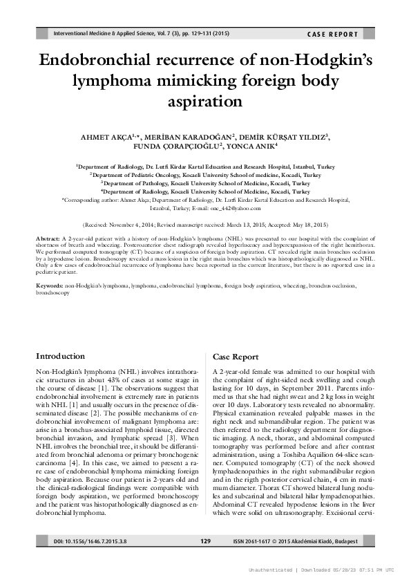 (PDF) Endobronchial recurrence of non-Hodgkin’s lymphoma mimicking ...