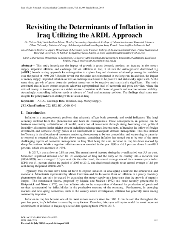 (PDF) Revisiting the Determinants of Inflation in Iraq Utilizing the ...