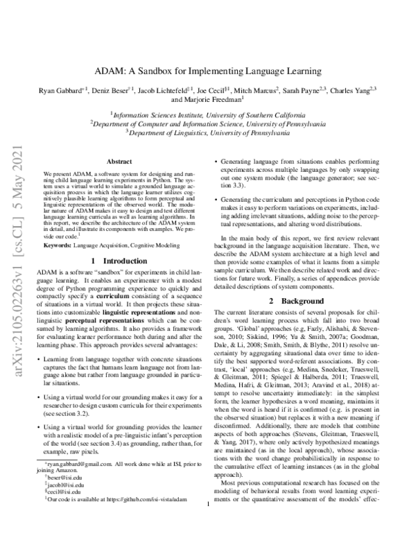 (PDF) ADAM: A Sandbox for Implementing Language Learning