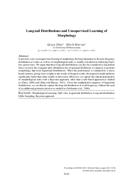 (PDF) Long-tail distributions and unsupervised learning of morphology