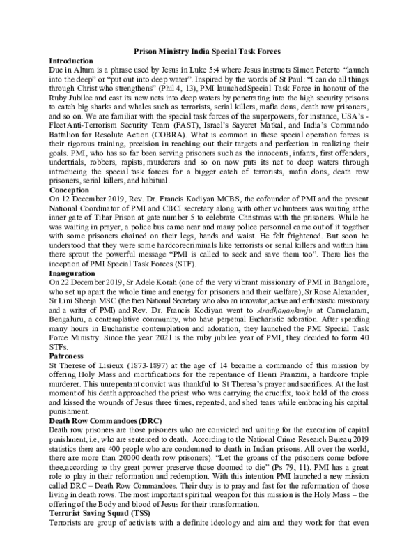 (PDF) Prison Ministry India Special Task Forces