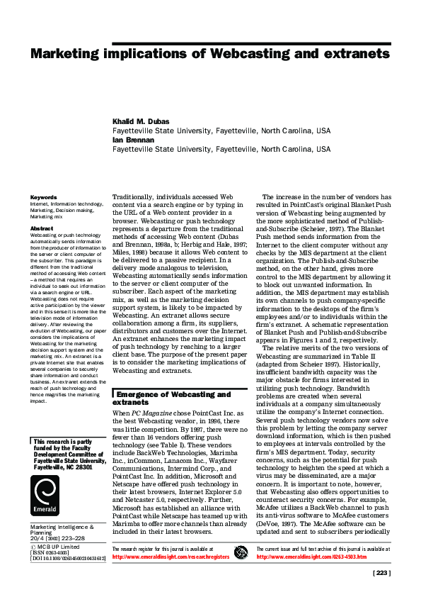 (PDF) Marketing implications of Webcasting and extranets