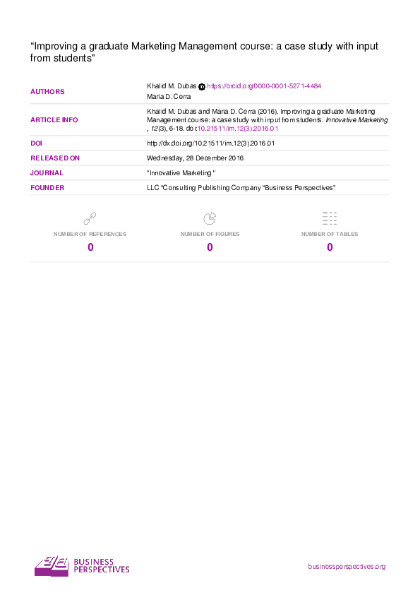 (PDF) Improving a graduate Marketing Management course: a case study ...