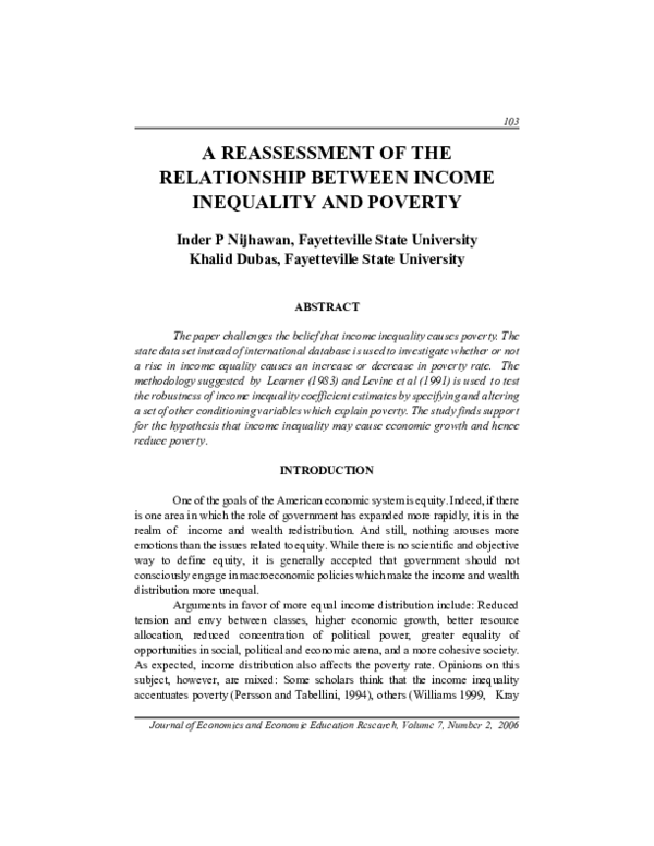 (PDF) A Reassessment of the Relationship between Income Inequality and ...