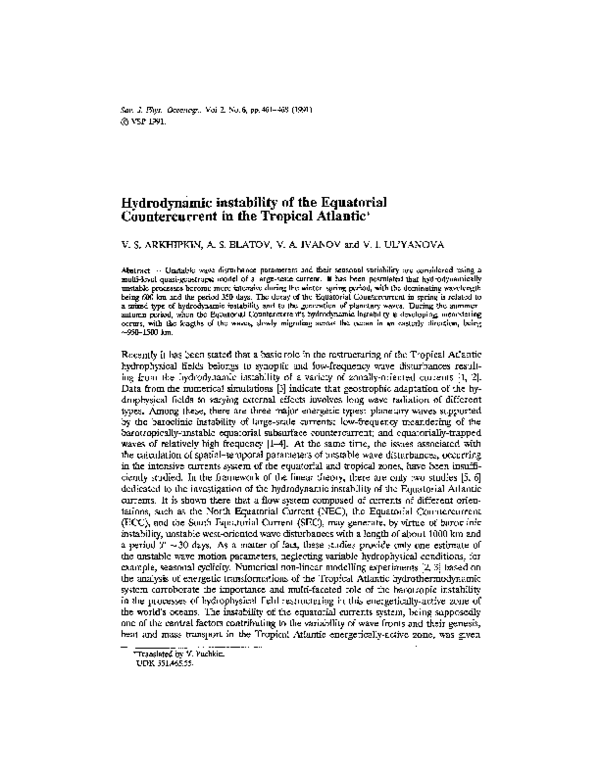 (PDF) Hydrodynamic instability of the Equatorial Countercurrent in the ...