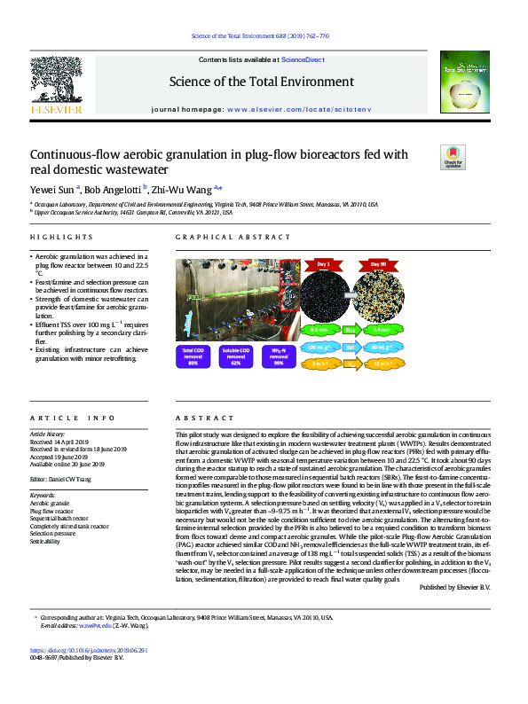 (PDF) Continuous-flow aerobic granulation in plug-flow bioreactors fed ...