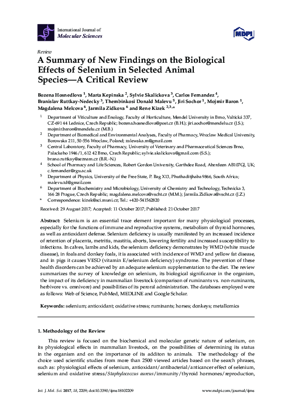 Pdf A Summary Of New Findings On The Biological Effects Of Selenium