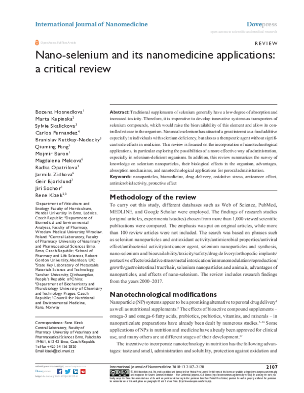(PDF) Nano-selenium and its nanomedicine applications: a critical review