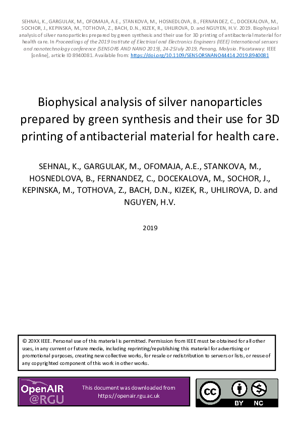 (PDF) Biophysical analysis of silver nanoparticles prepared by green synthesis and their use for ...